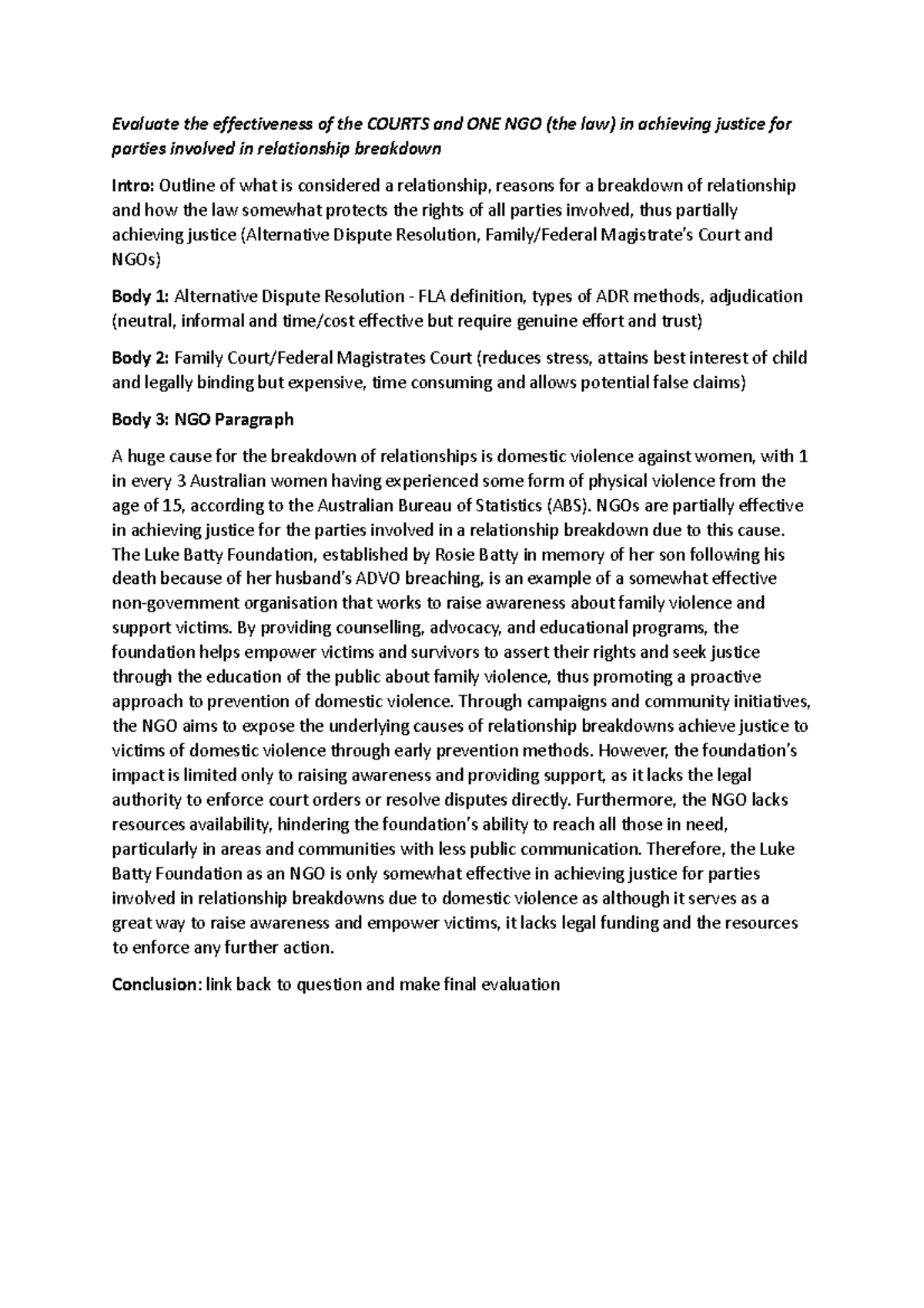 Courts and NGO Extended Response - Evaluate the effectiveness of the ...