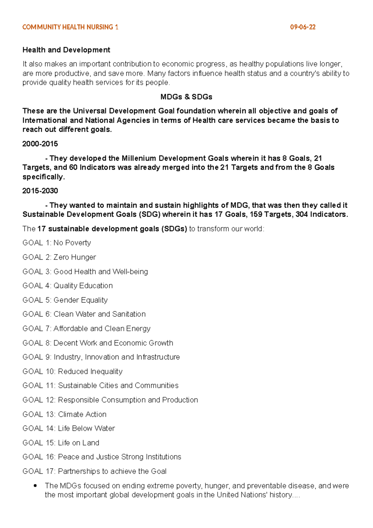 Sept 6 2022 Complete - Chn notes - Health and Development It also makes ...