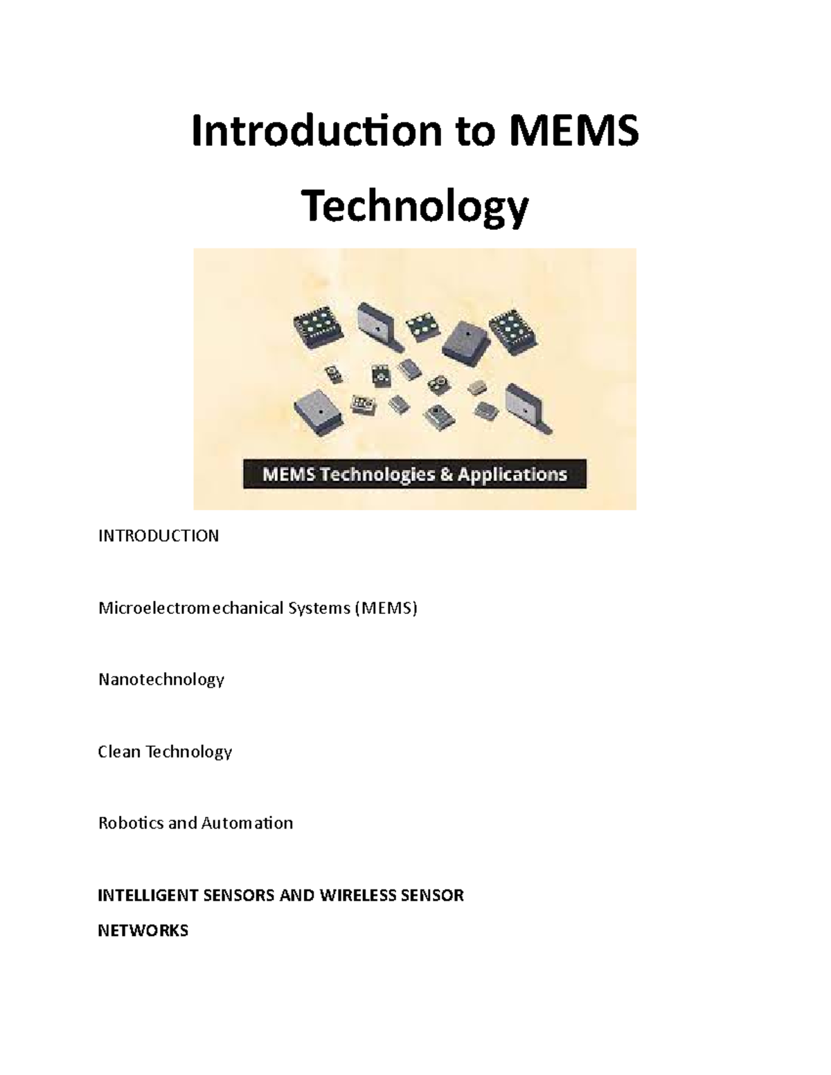 Introduction To Mems Introduction To Mems Technology Introduction