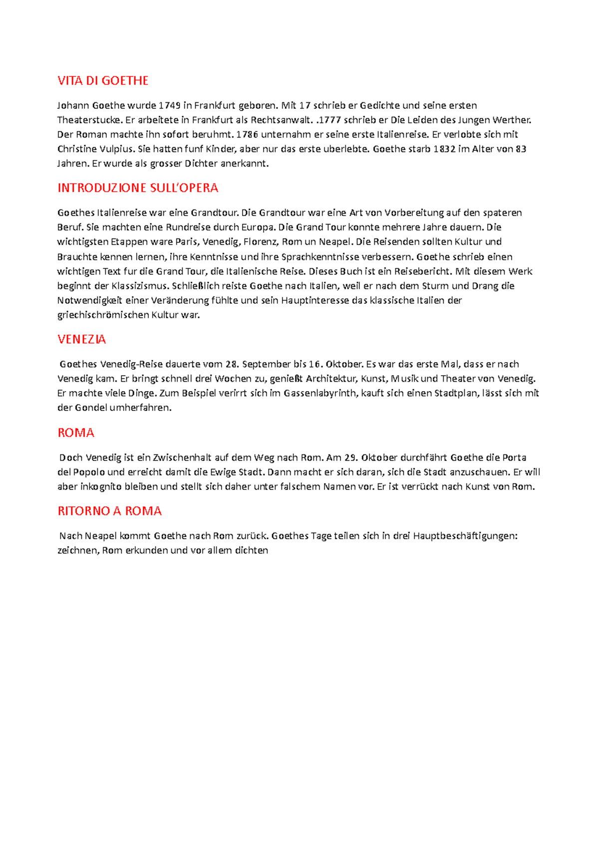 VITA DI Goethe - VITA DI GOETHE Johann Goethe wurde 1749 in Frankfurt geboren. Mit 17 schrieb er ...