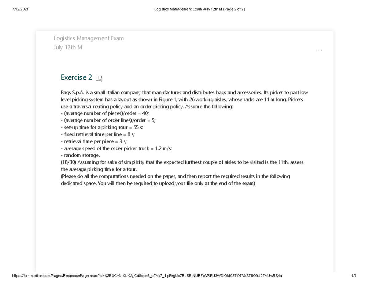 Logistics Management Exam July 12th M (Page 2 of 7) - Logistics ...