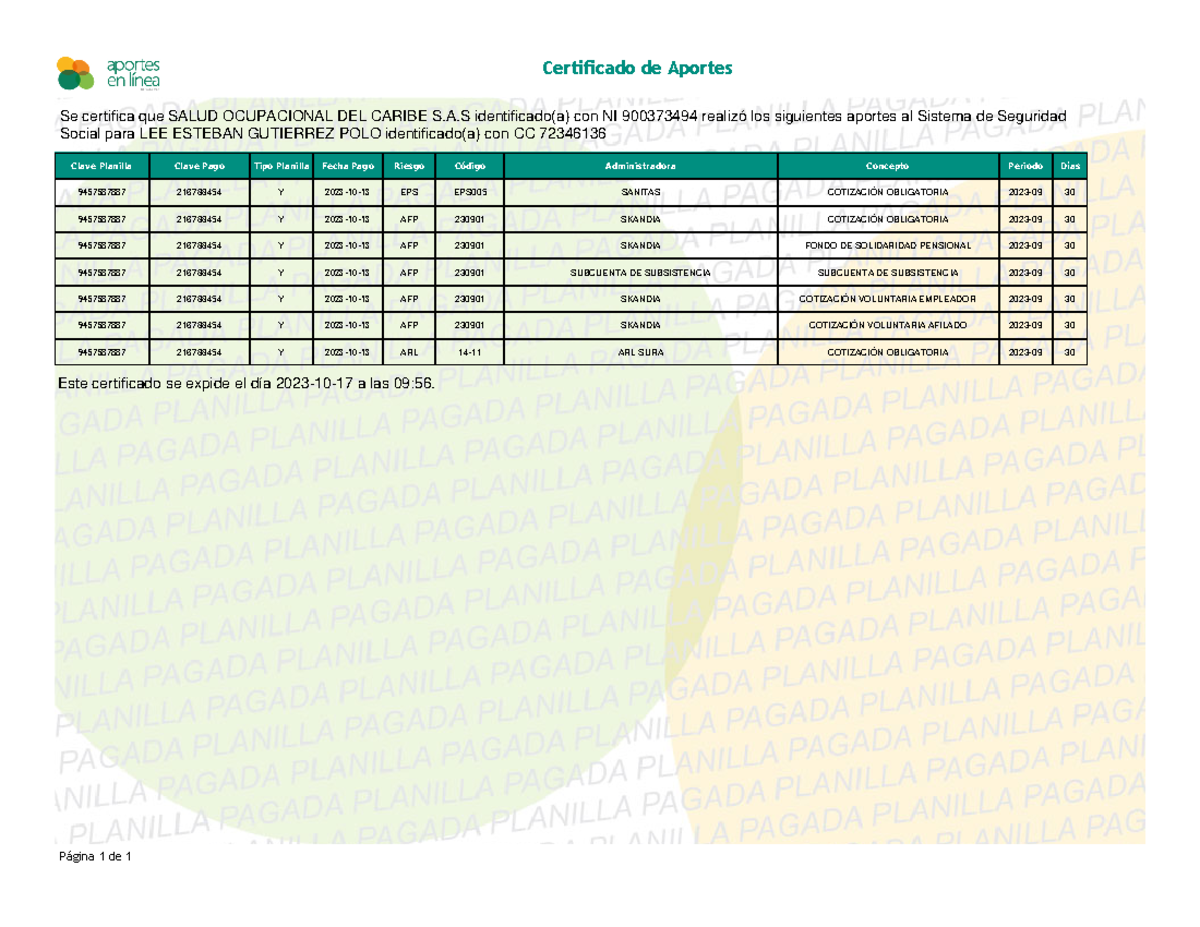SS Lgutierrez - dsdsdsds - Se certifica que SALUD OCUPACIONAL DEL ...