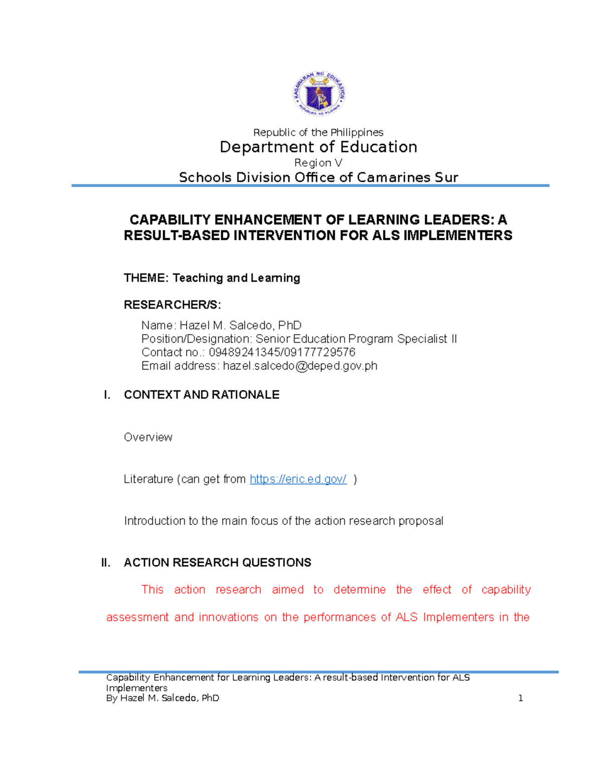 3 - Action Research - Republic of the Philippines Department of ...