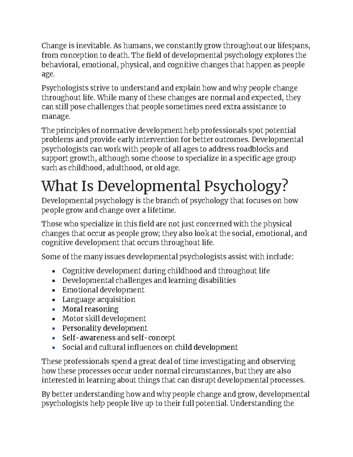 Developmental Psychology Notes - Change is inevitable. As humans, we ...