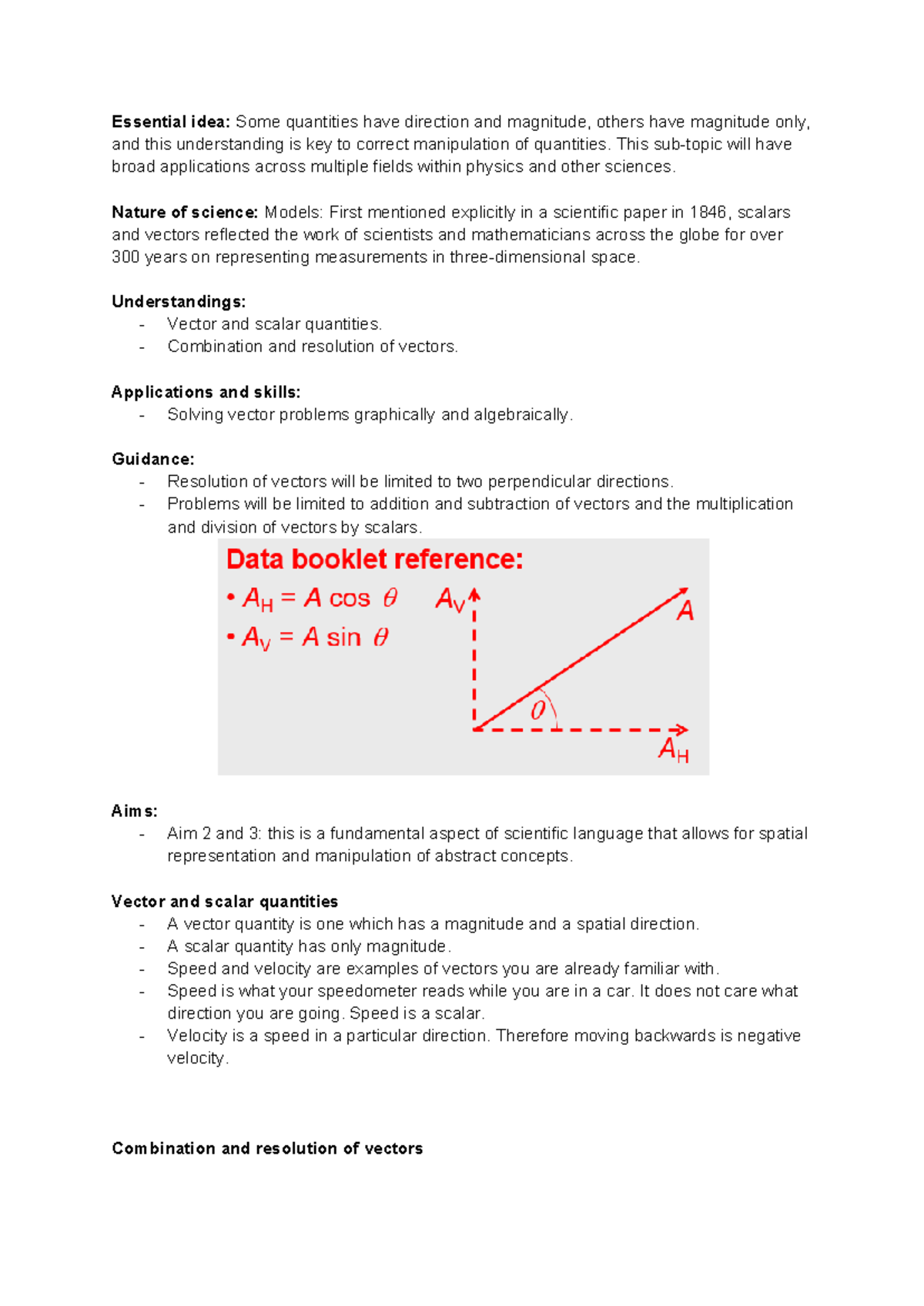 Topic 1.3 Vectors and scalars - Essential idea: Some quantities have ...