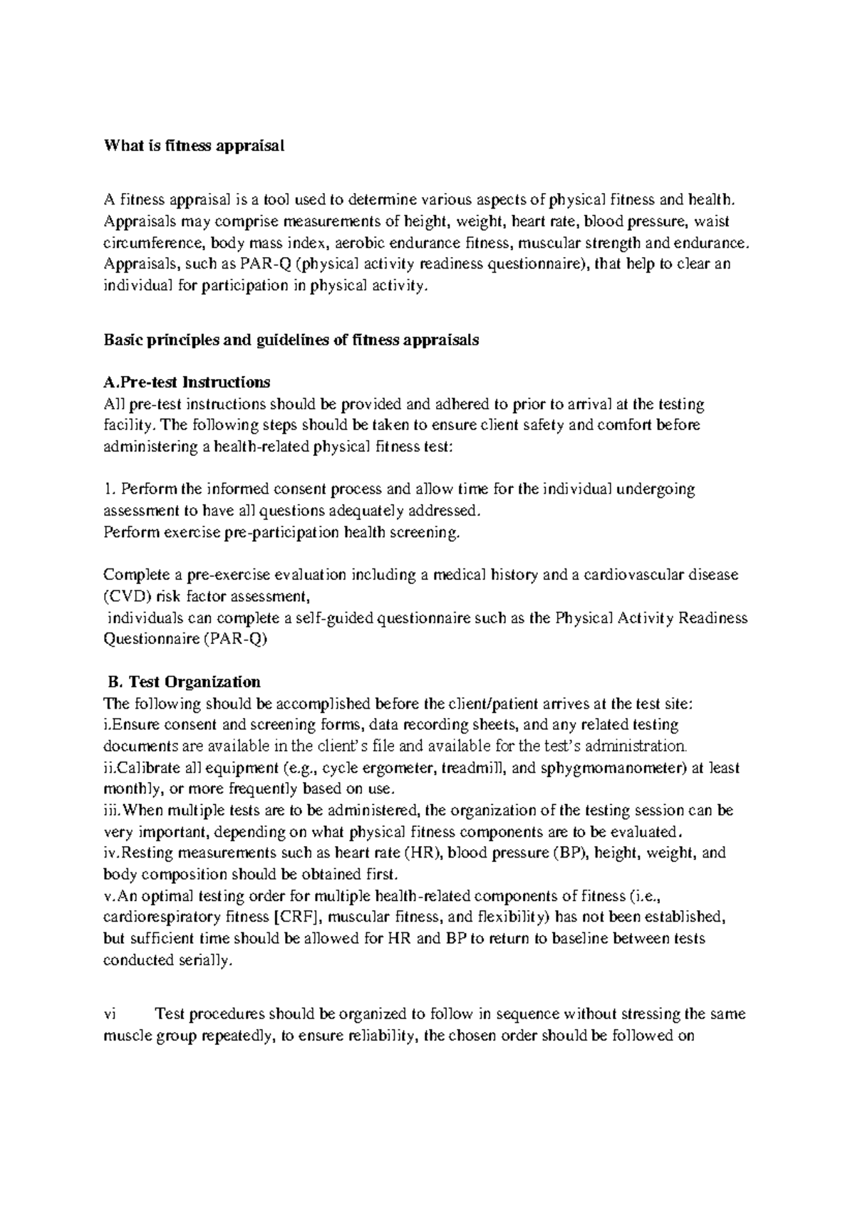 Physical Literacy notes 2 - What is fitness appraisal A fitness ...