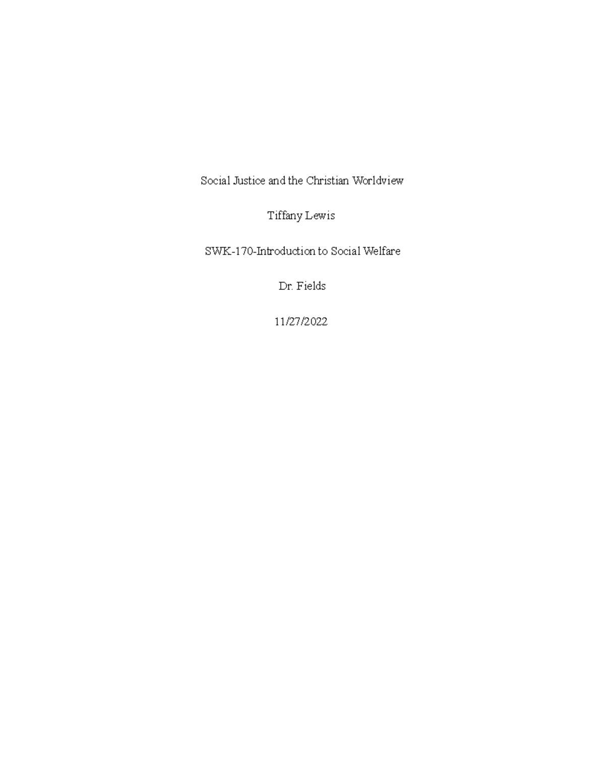 SKW-170 Social Justice and the Christian Worldview - Social Justice and ...