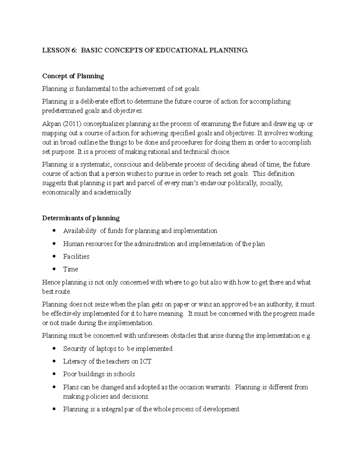 Lesson 6 Basic Concepts OF Educational Planning - LESSON 6: BASIC ...