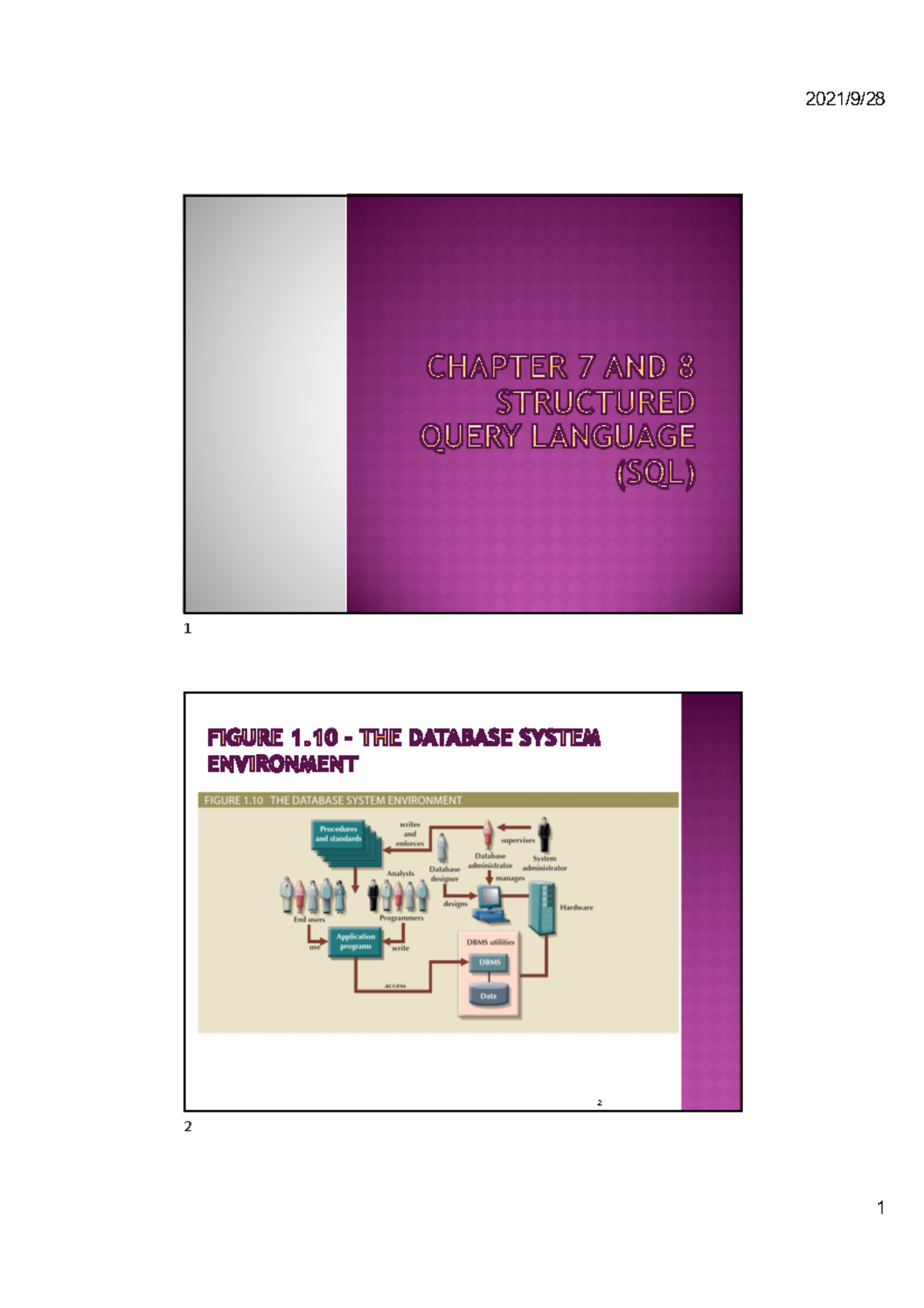 Lecture 5-6-SQL - 1. Data definition language (DDL): SQL includes ...