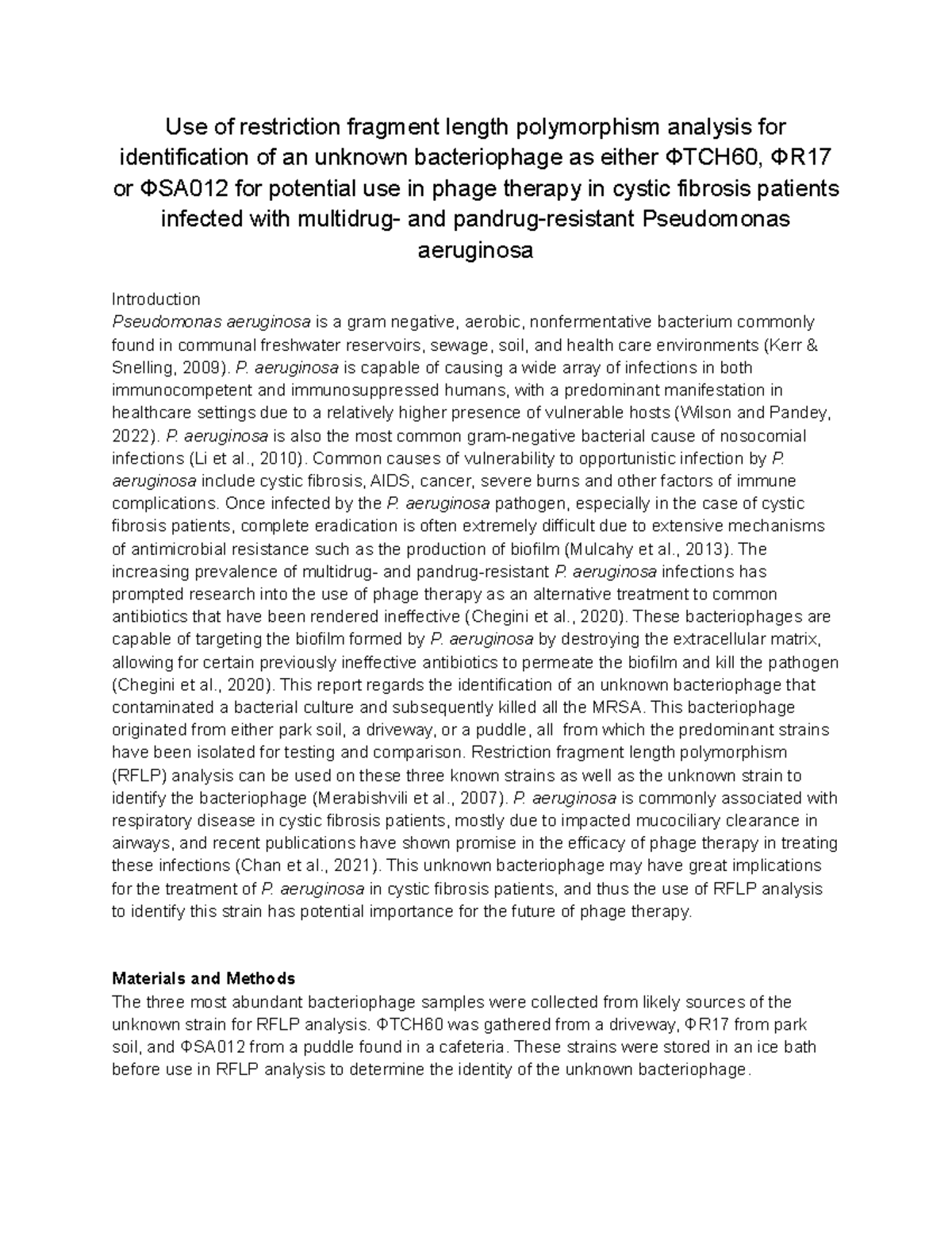 BIOL1004 Lab Report 1-2 - Use of restriction fragment length ...