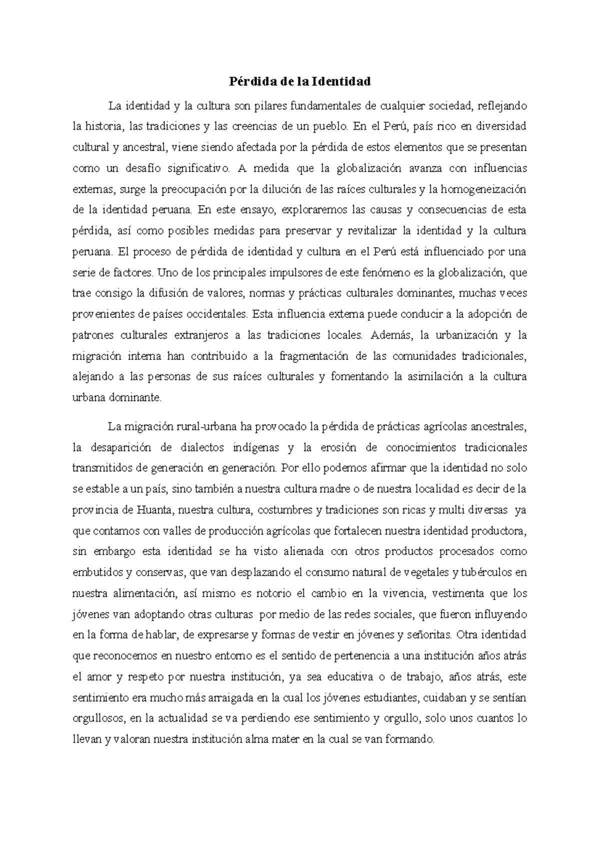 Perdida DE LA Identidad - Pérdida de la Identidad La identidad y la ...