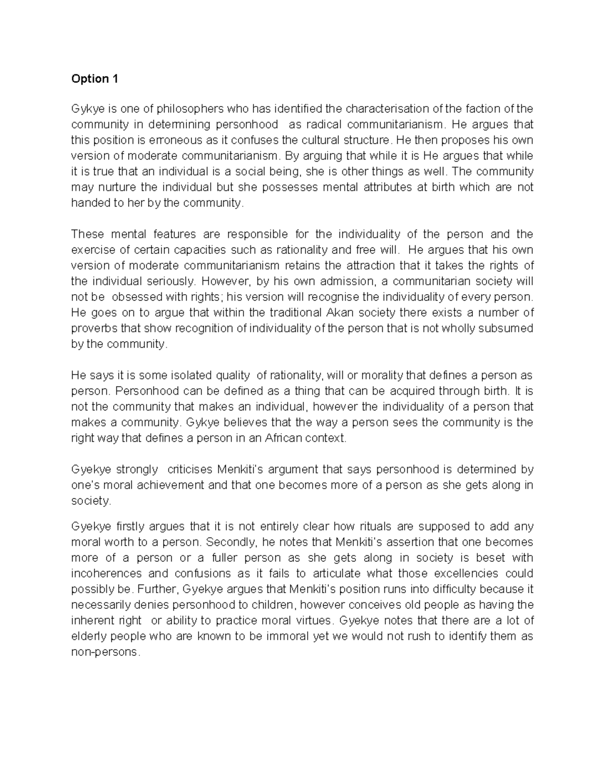 PLS1502 Essay June exam - Option 1 Gykye is one of philosophers who has ...