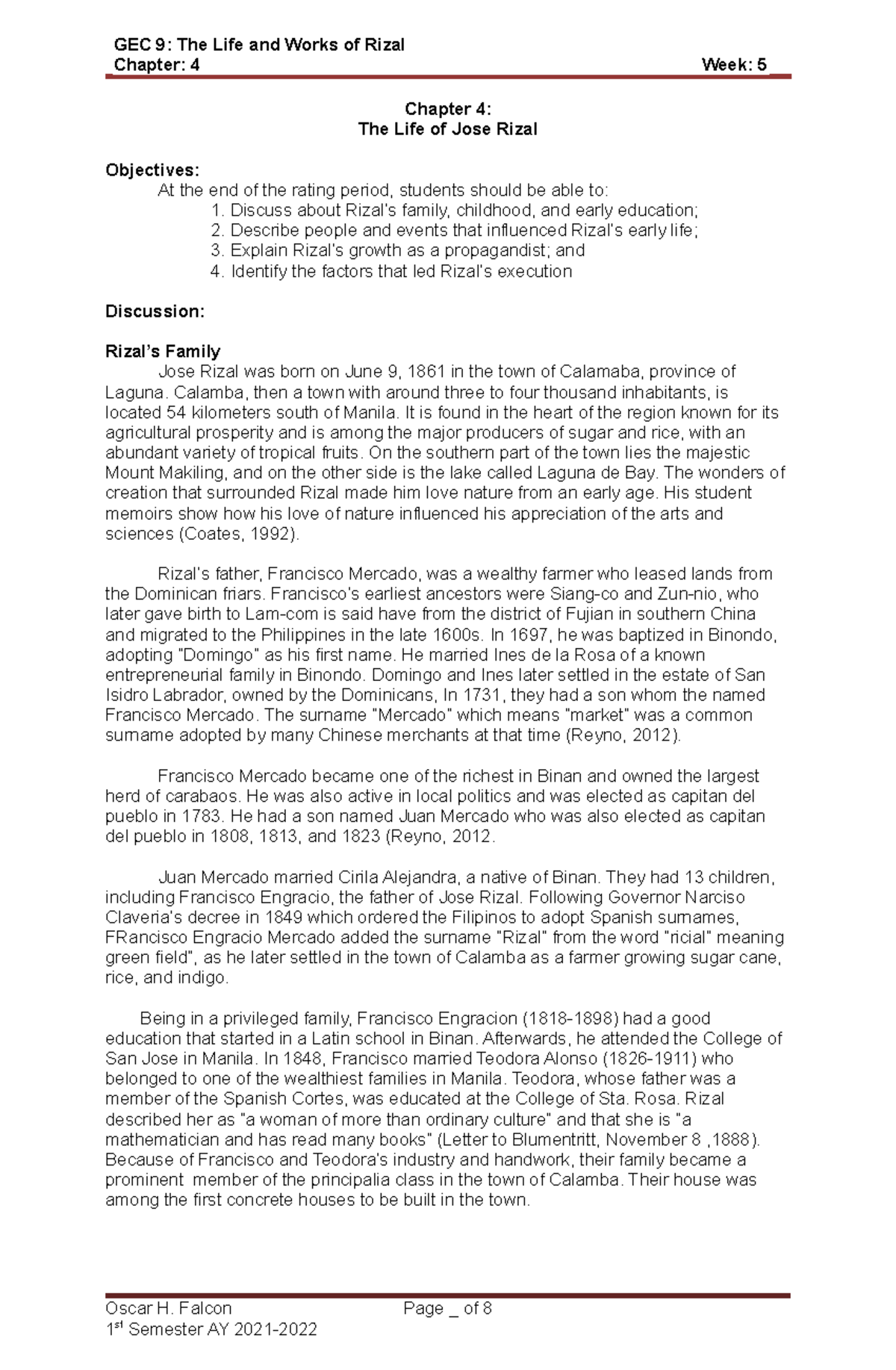 Week 2 Rizal Execution United a Nation Part 3 - Chapter: 4 Week: 5 ...