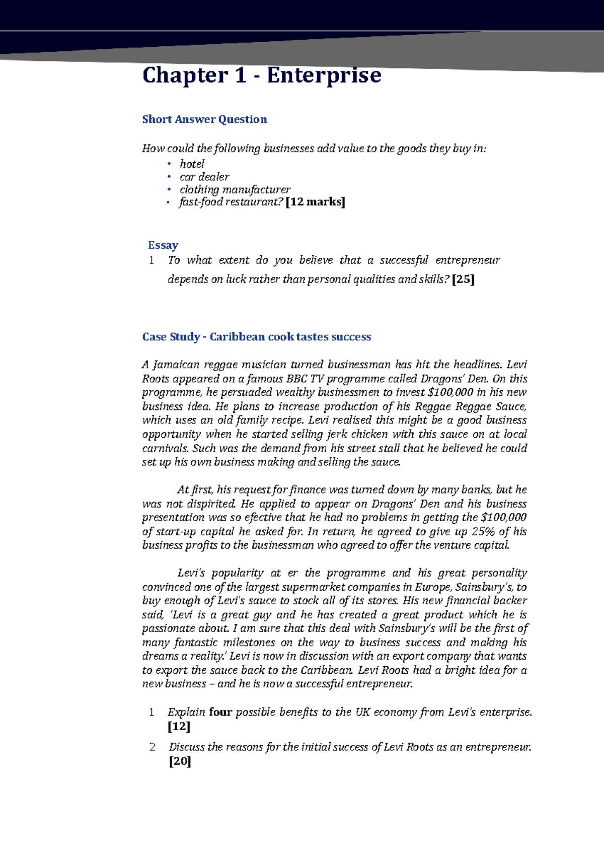 Chapter 01 Enterprise - Chapter 1 - Enterprise Short Answer Question ...