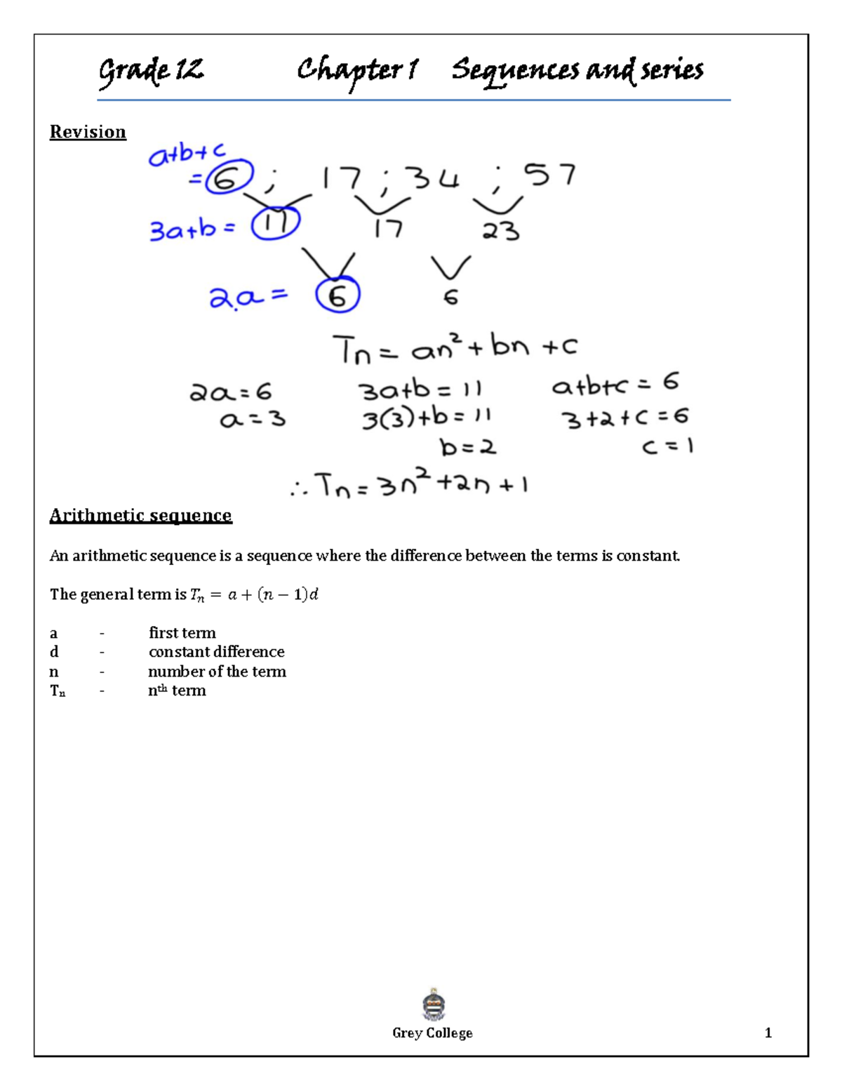 Grade 12 Ch1 Sequence Series revision Day 29 - Grade 12 Chapter 1 ...
