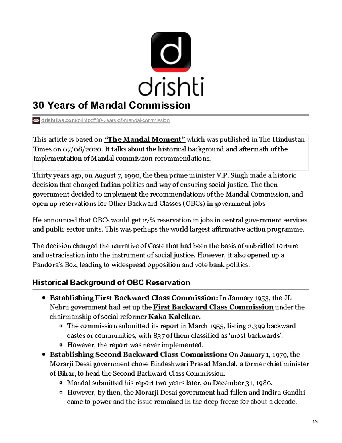 Mandal - It talks about the historical background and aftermath of the ...