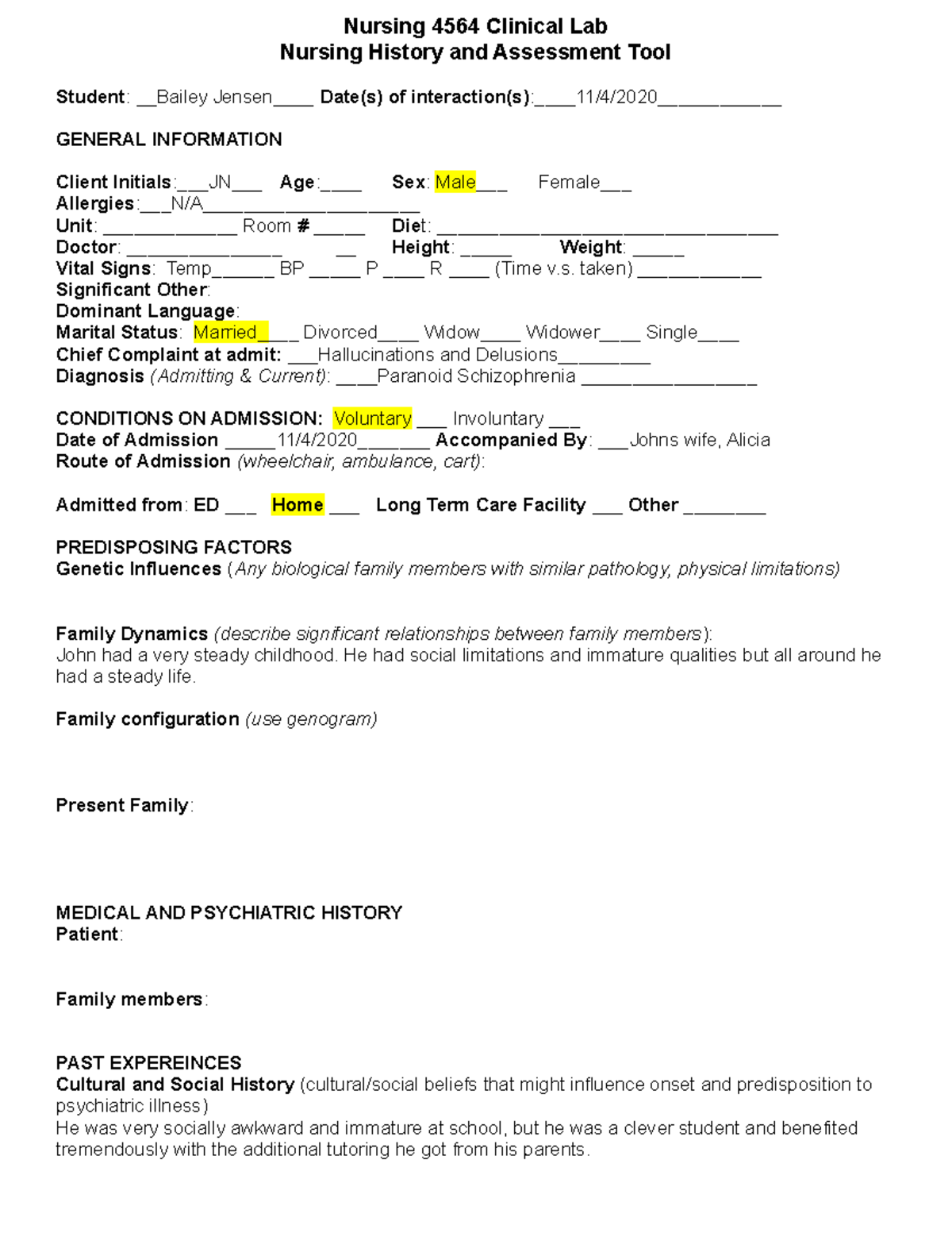 Psych assessment tool - Lecture notes - Nursing 4564 Clinical Lab ...
