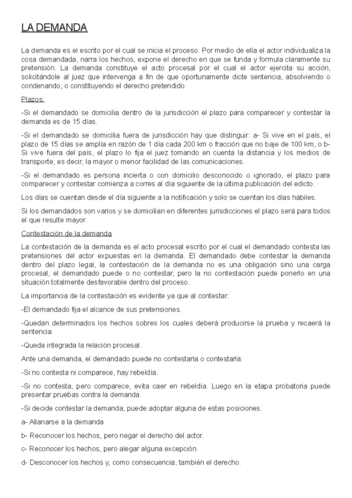 Demanda - CLASE DERECHO PROCESAL CIVIL Y COMERCIAL 2019 - LA DEMANDA La ...