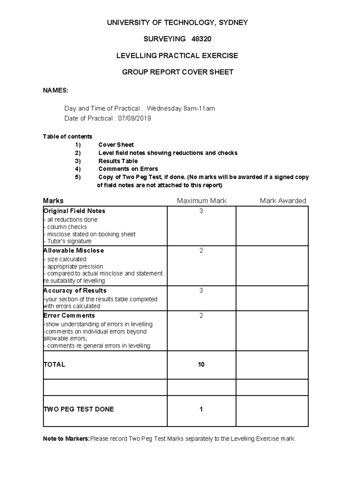 Leveling Report - UNIVERSITY OF TECHNOLOGY, SYDNEY SURVEYING 48320 ...