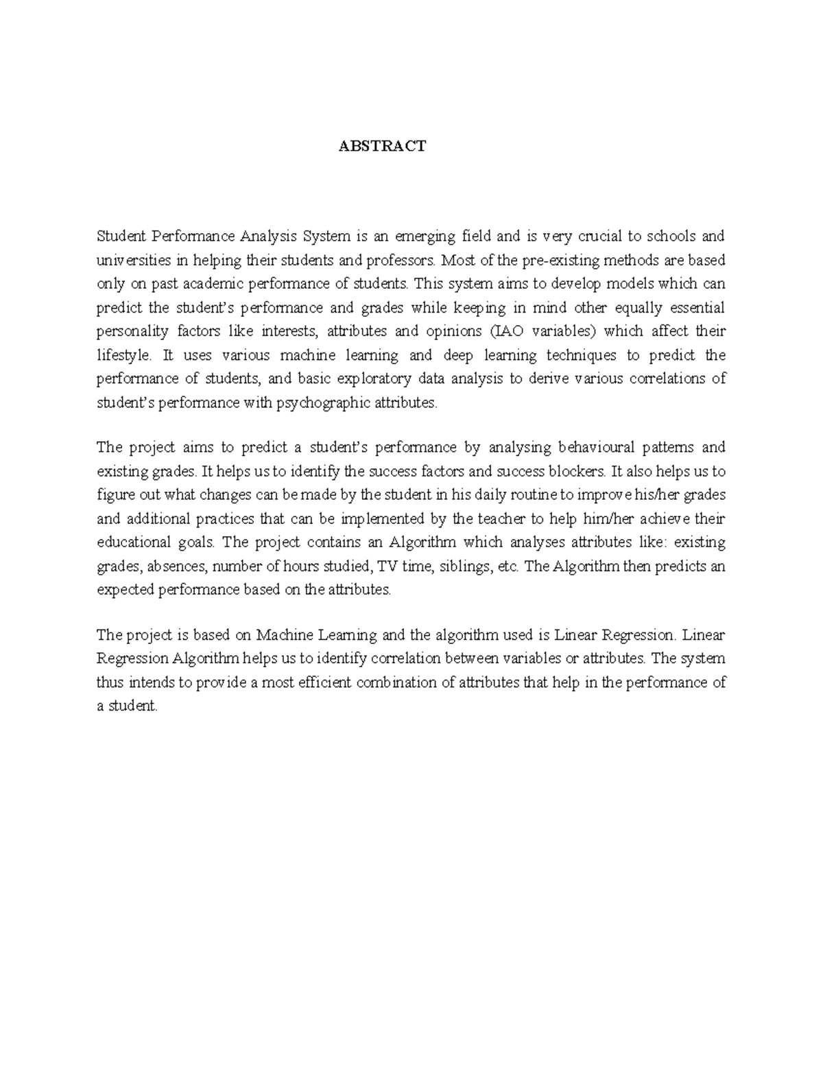 Student Performance Analyzer and Predictor - ABSTRACT Student ...