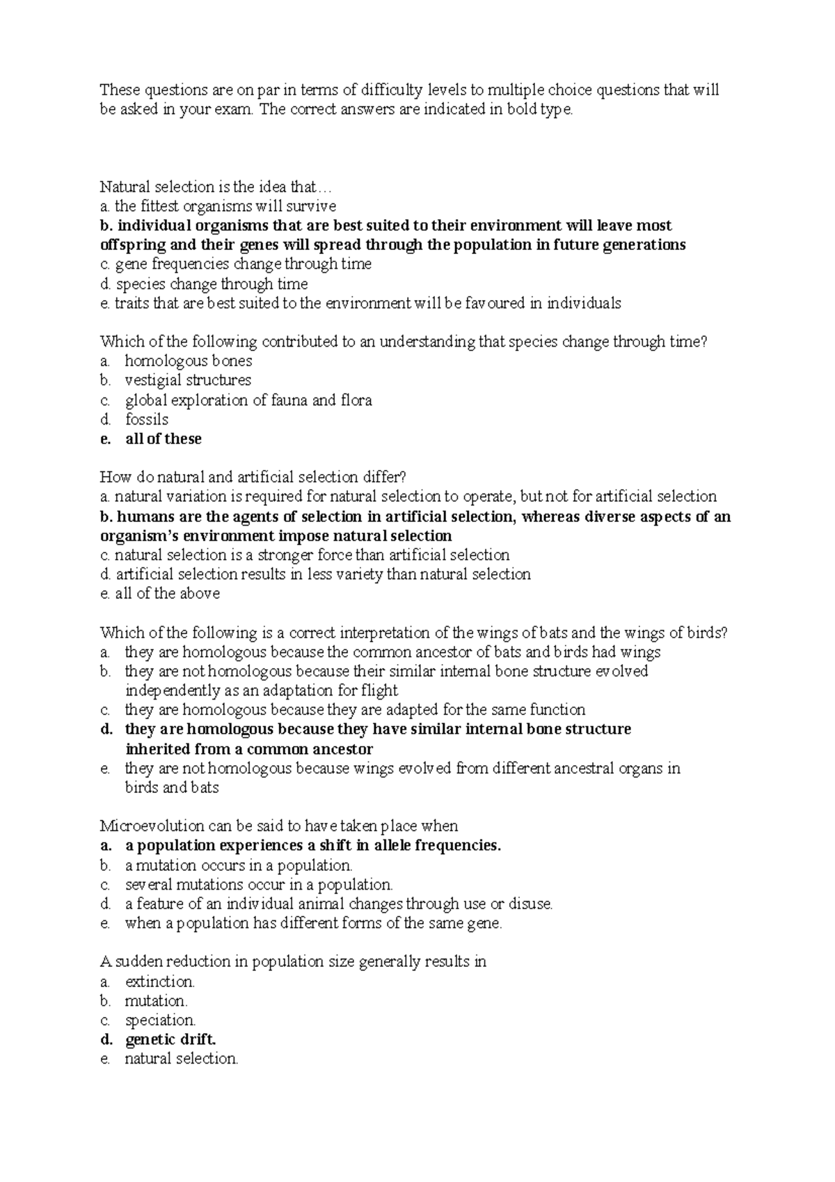 Mock exam questions evolution bio 124 - These questions are on par in ...
