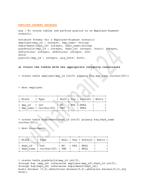 Costumer db - DBMS - CUSTOMER-SALE DATABASE Aim :To create tables and perform queries in a - Studocu