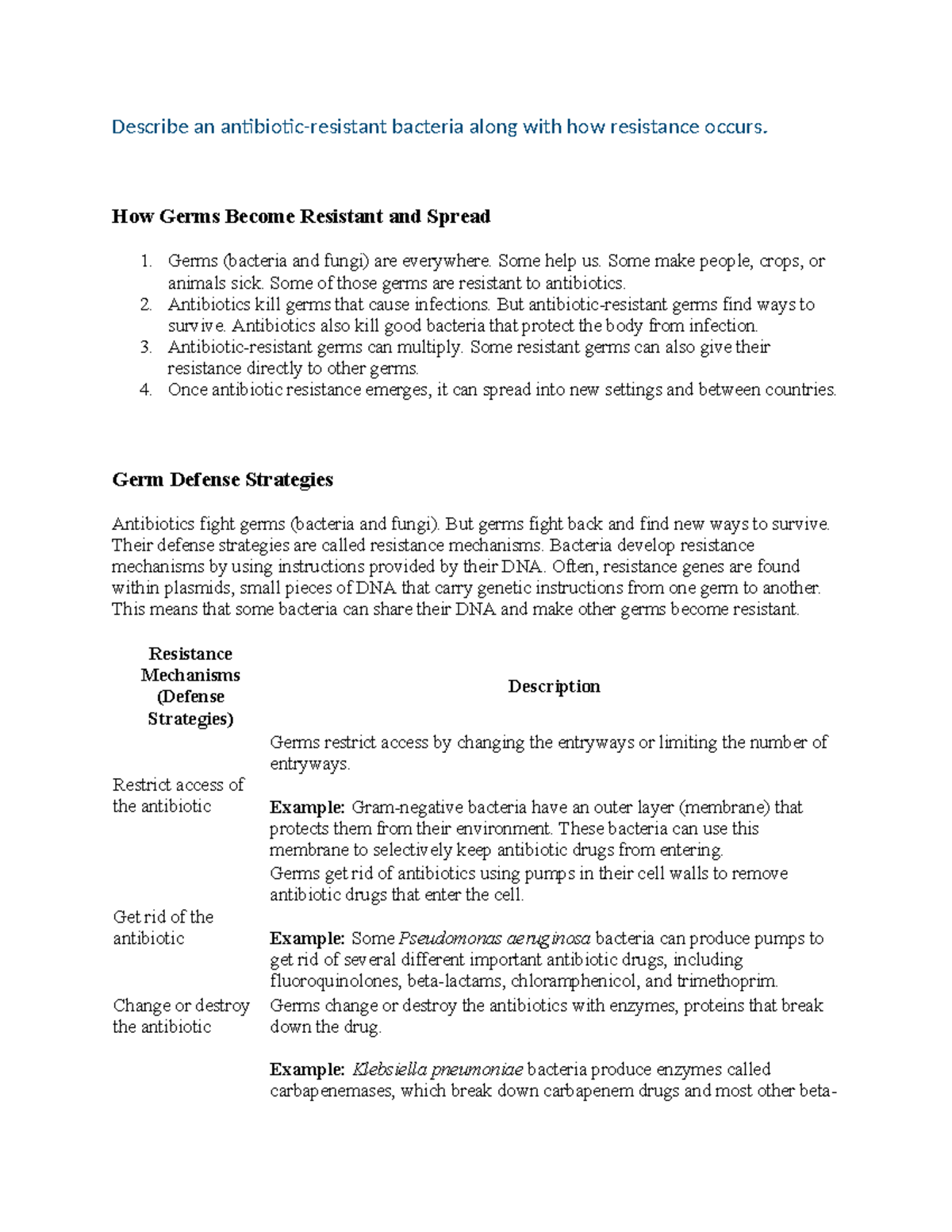 Week 3 - Assignment - Antibiotics resistant - Describe an antibiotic ...