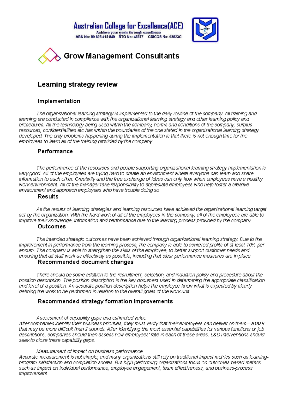 Learning strategy review - Grow Management Consultants Learning ...