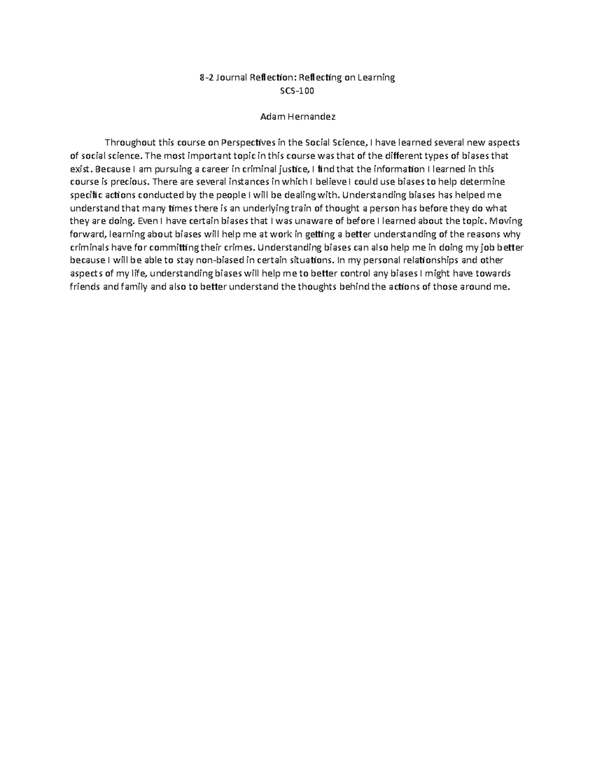 SCS wk8 8-2 journal reflection - 8-2 Journal Reflection: Reflecting on ...