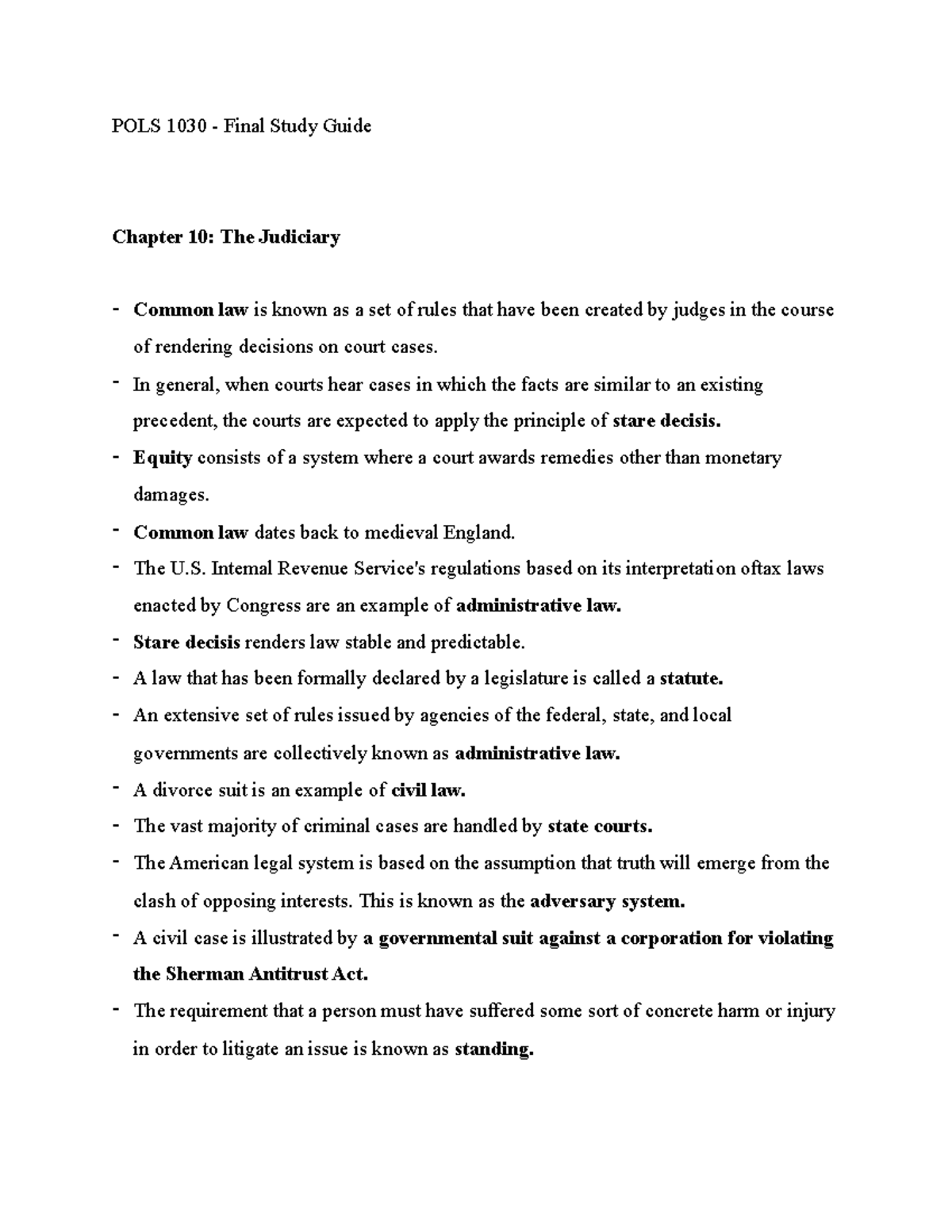 Ch 10 study guide - Lecture notes 10 - POLS 1030 - Final Study Guide ...