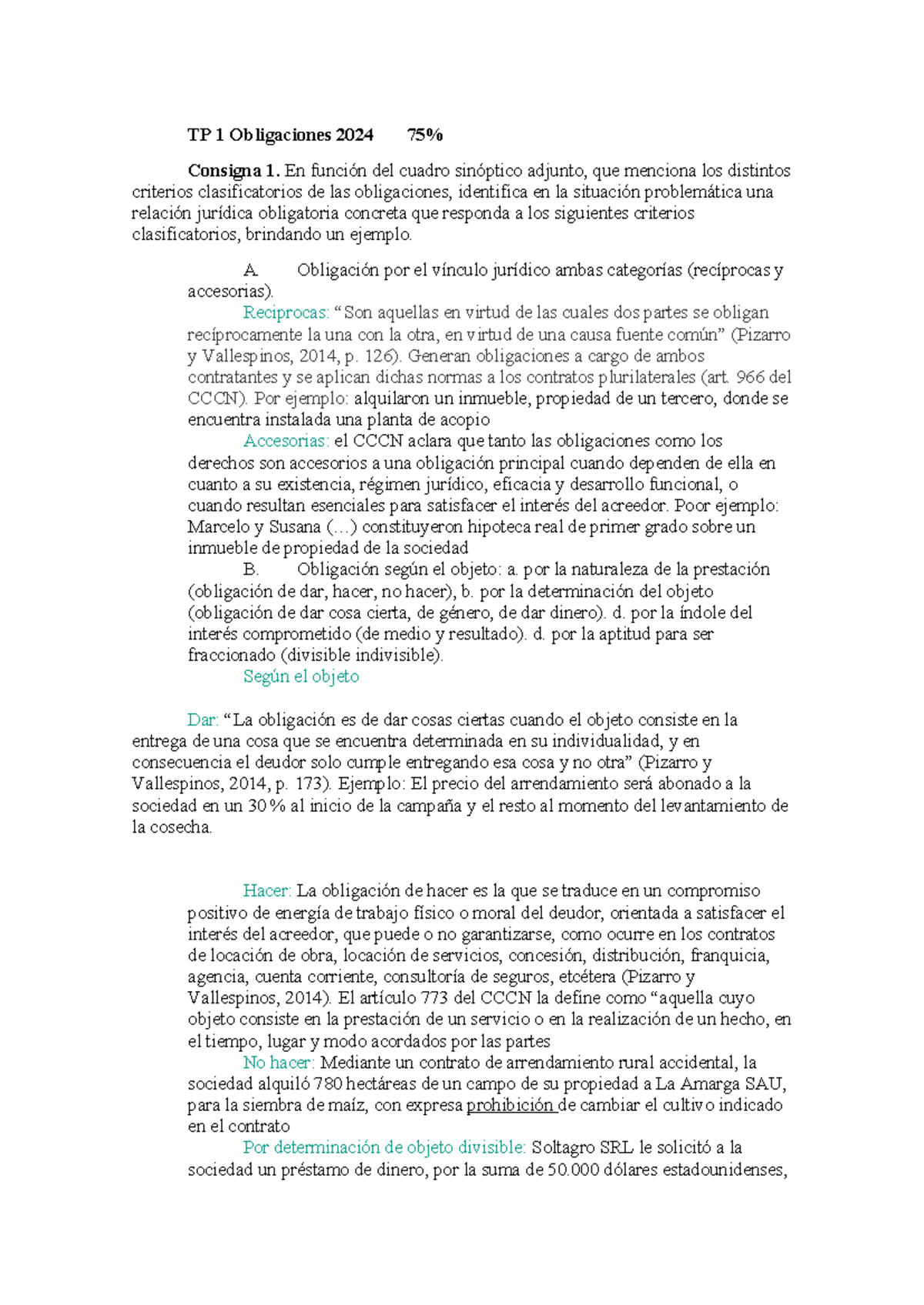 TP 1 Obligaciones 2024 75% - TP 1 Obligaciones 2024 75% Consigna 1. En función del cuadro - Studocu