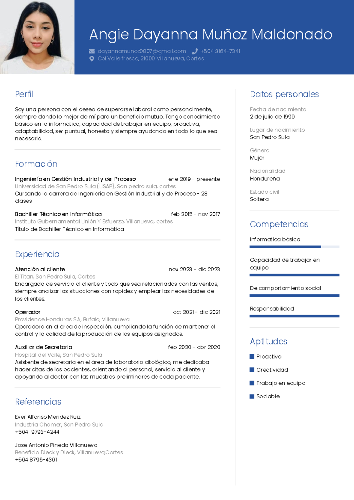 CV Angie Dayanna Muñoz Maldonado 2 - Angie Dayanna Muñoz Maldonado dayannamunoz0807@gmail +504 ...