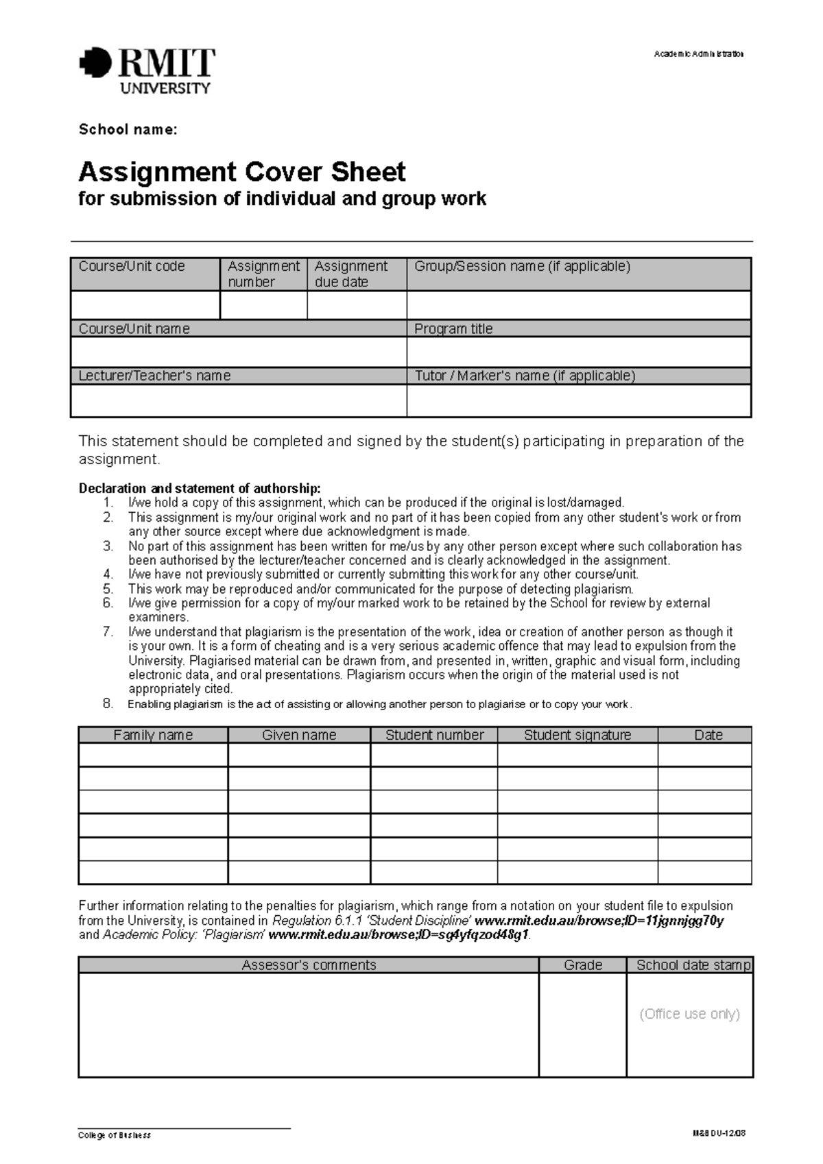 Assignment Cover Sheet School of BITL - Academic Administration School ...
