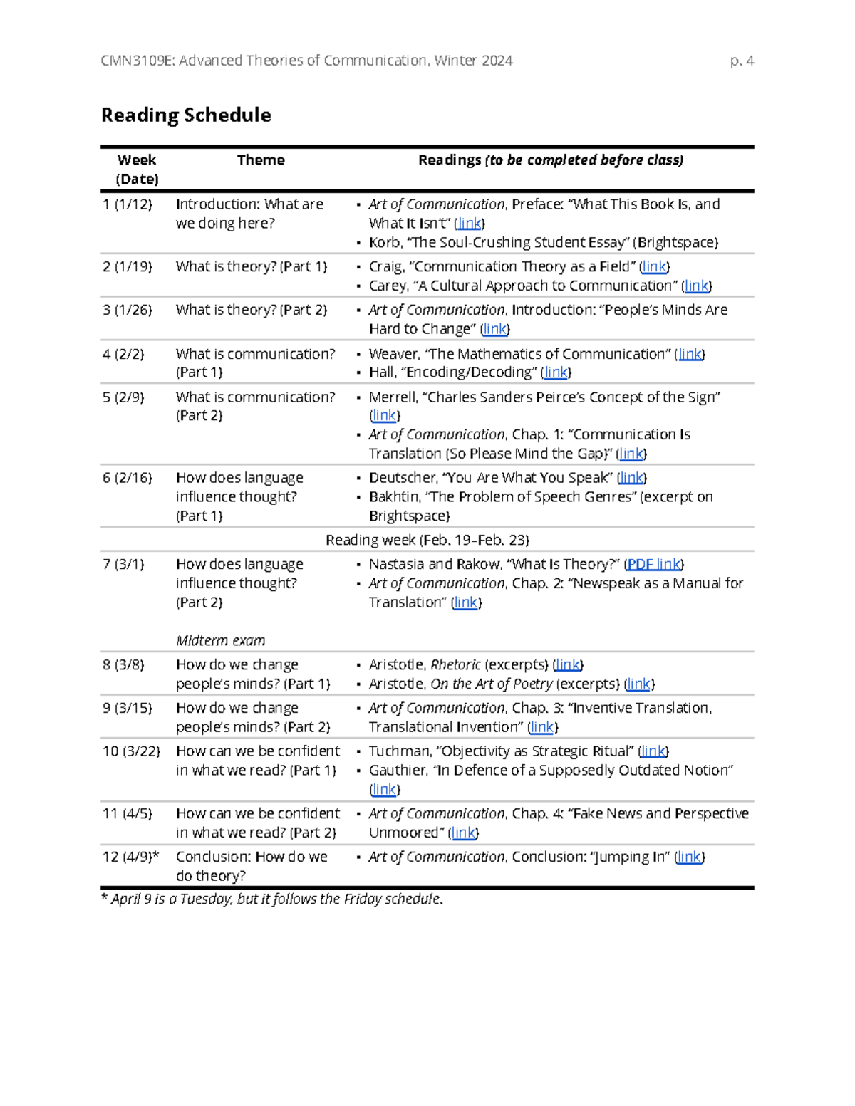 CMN3109 E-winter 2024-syllabus - CMN 3109 E: Advanced Theories of Communication, Winter 2024 p ...