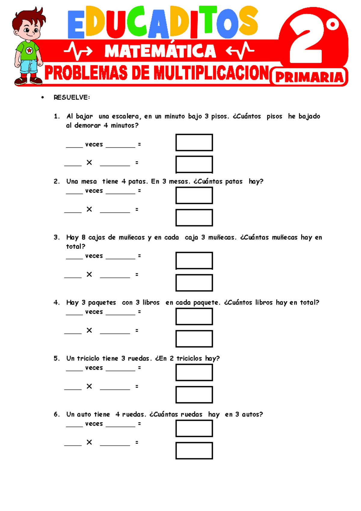 Problemas de Multiplicacion para Segundo Grado de Primaria - RESUELVE ...