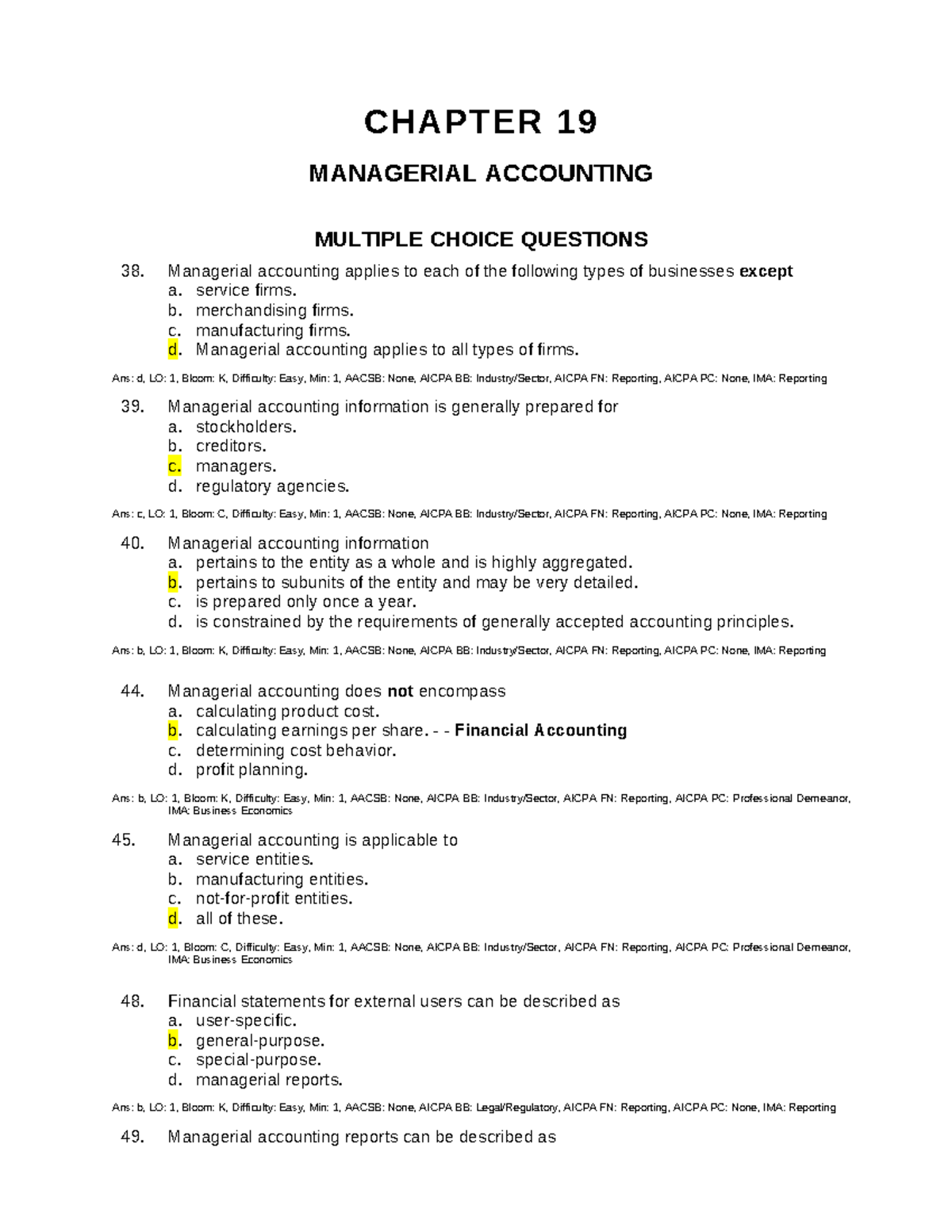 Ch19 with answer - managerial accounting - CHAPTER 19 MANAGERIAL ...
