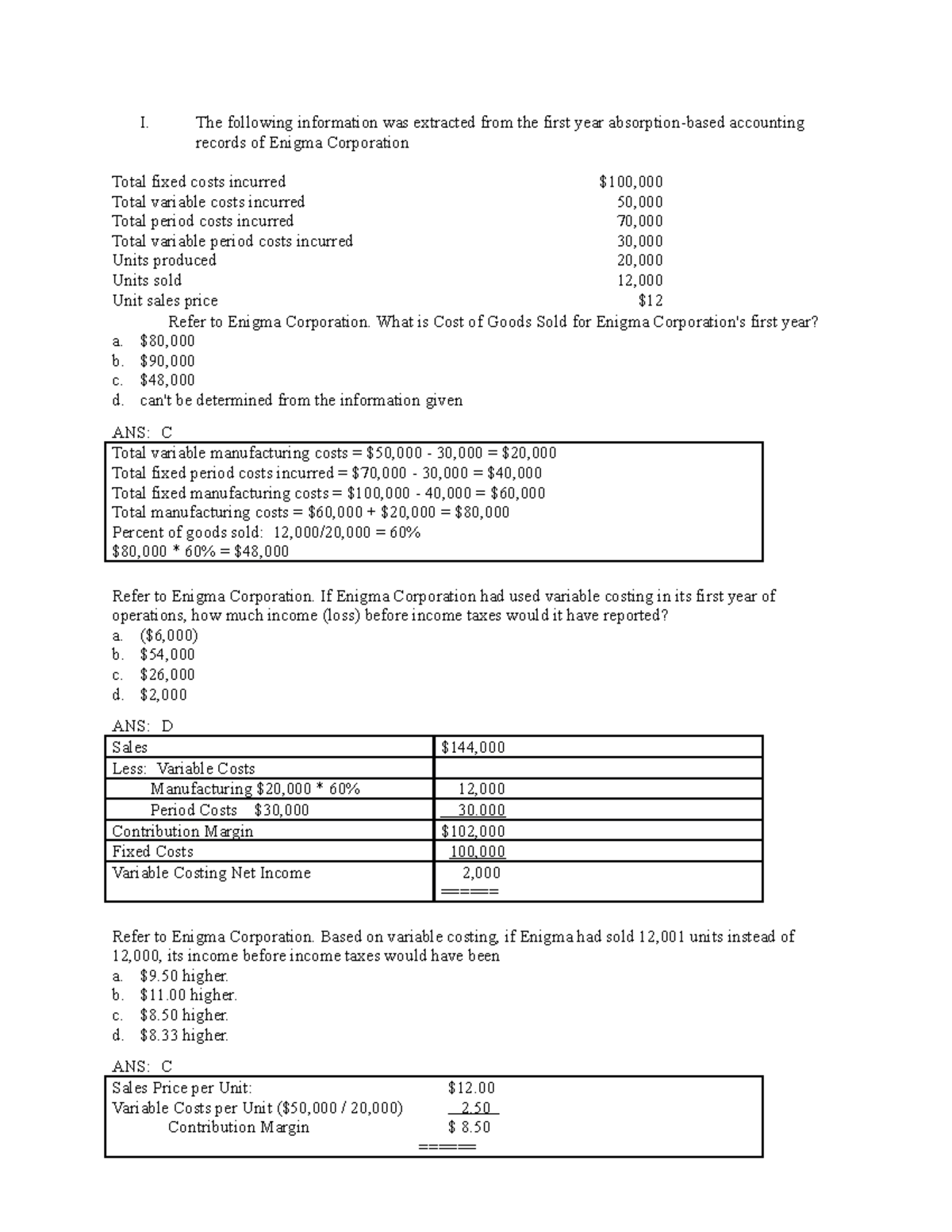 AC and VC plus CVP - MAS notes - I. The following information was ...