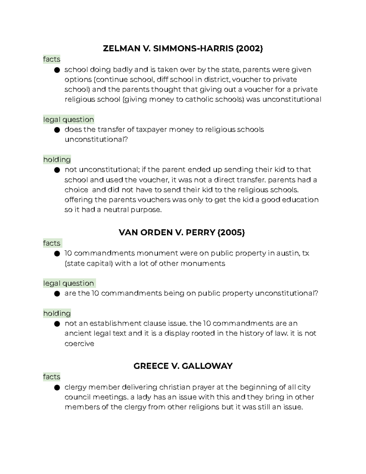 establishment clause - ZELMAN V. SIMMONS-HARRIS (2002) facts school ...