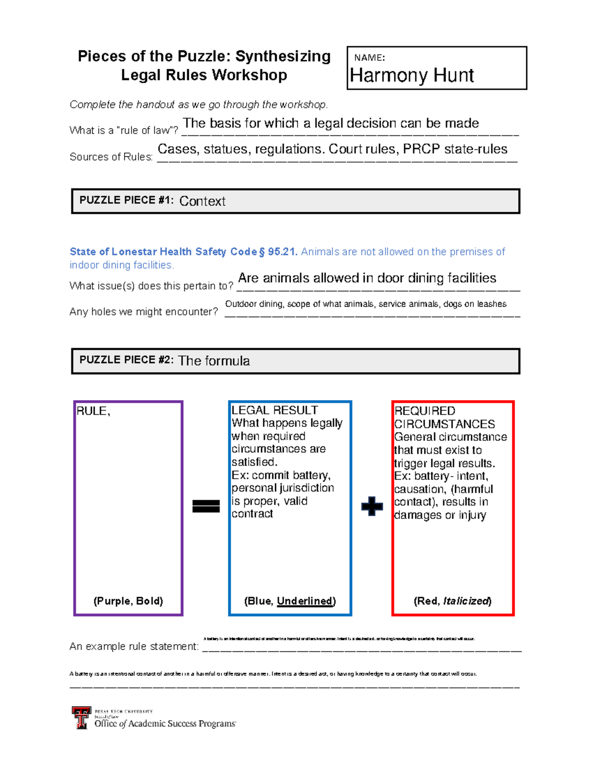 Activity for Rule Synthesis Workshop - Fall 2023 - Pieces of the Puzzle ...