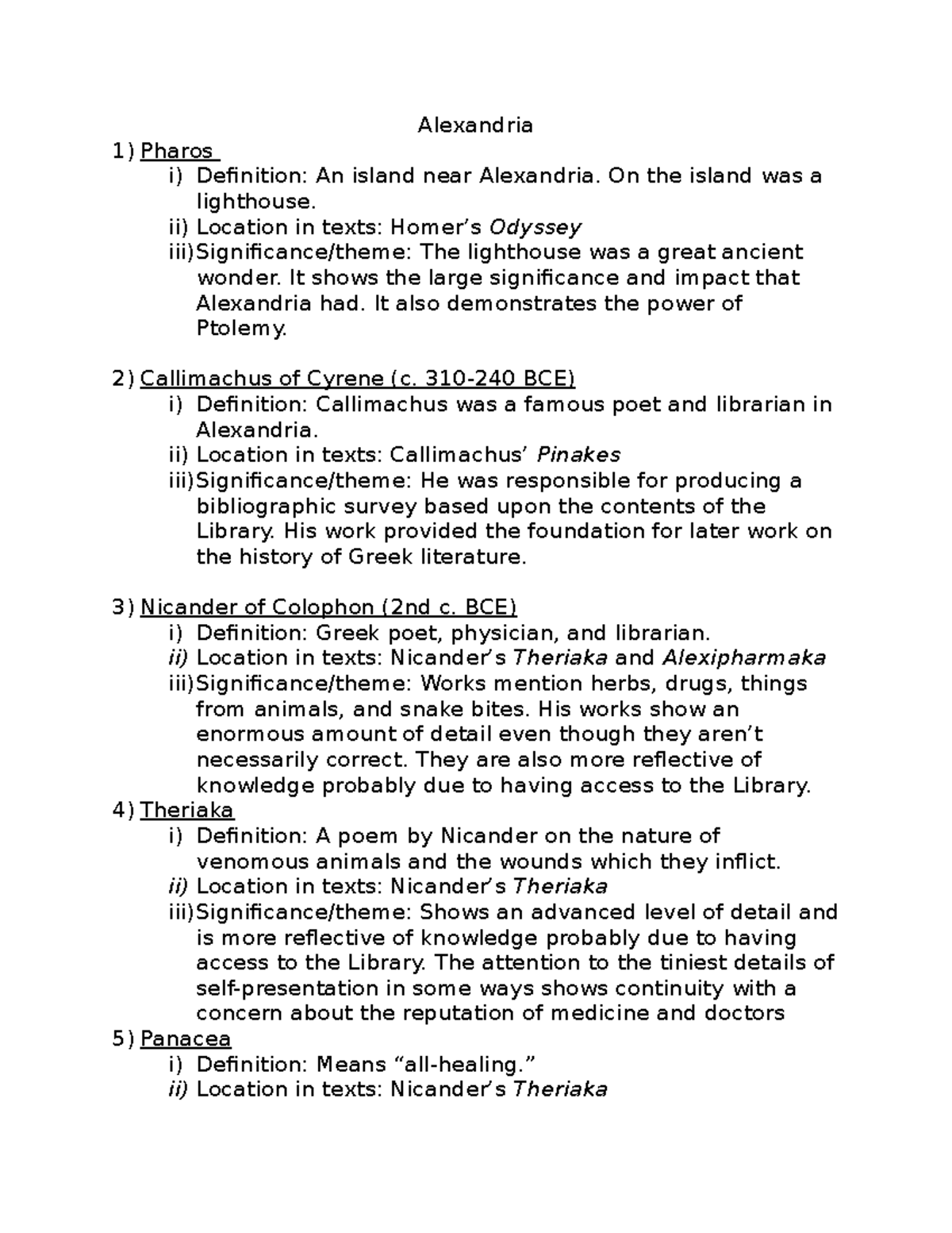 Final Exam Terms List - Alexandria Pharos i) Definition: An island near ...