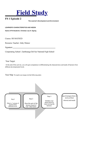 Field Study 1 Episode 3 - Field Study FS 1 Episode 3 The Learner's ...