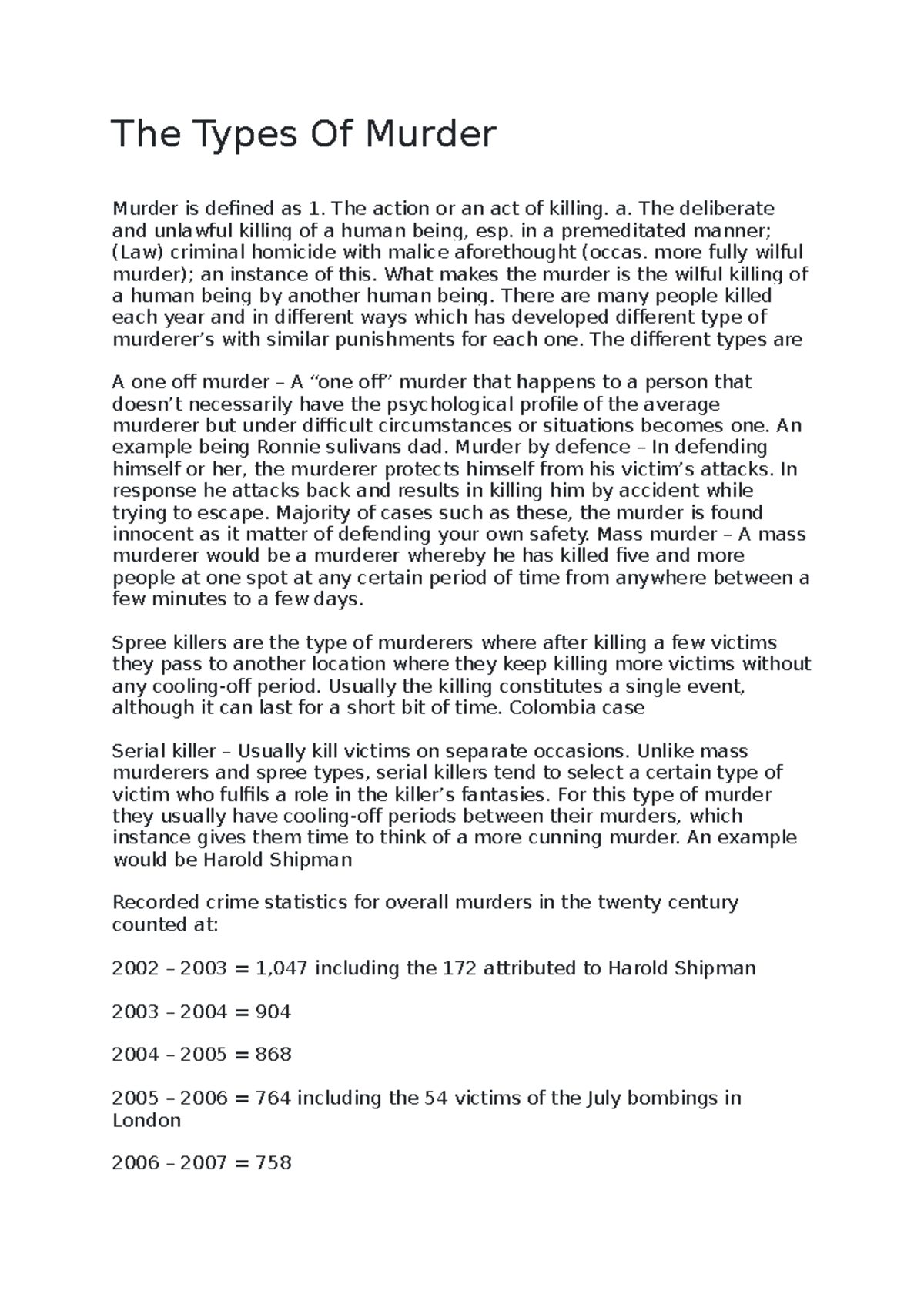 The Types Of Murder - Grade: a - The Types Of Murder Murder is defined ...