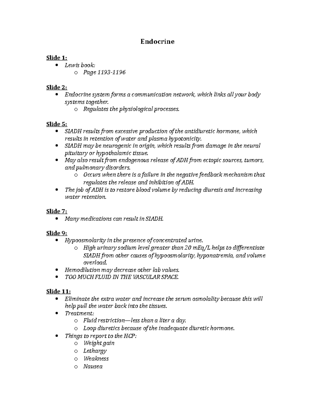 Endocrine - Lecture notes 6 - Endocrine Slide 1: Lewis book: o Page ...