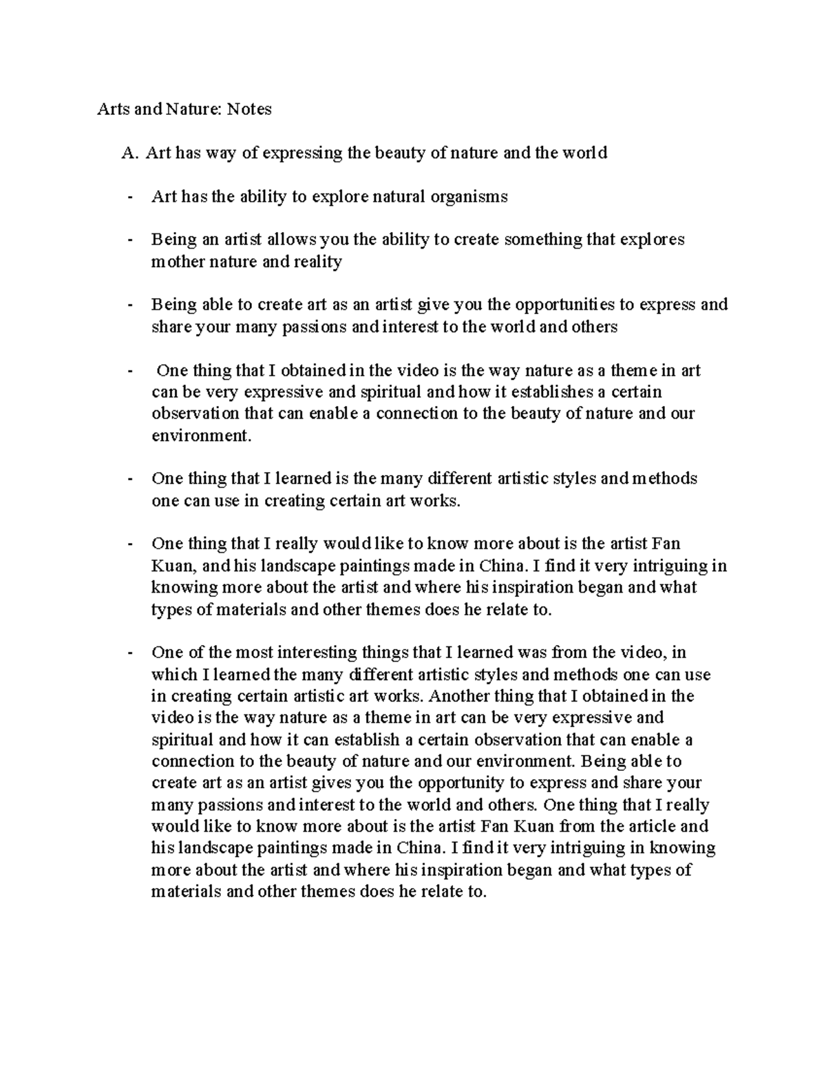 Arts and Nature - Assignment and coursework for Art History based on ...