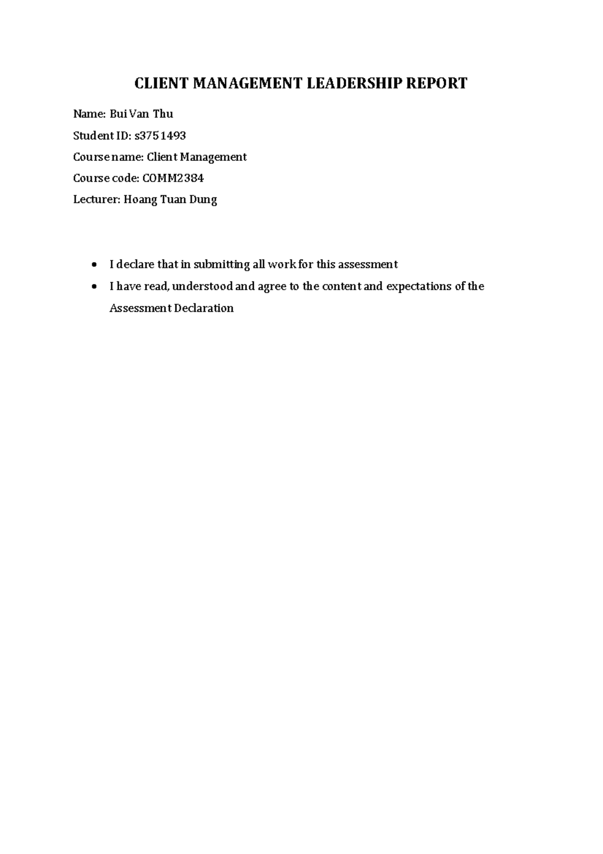 Client Management Leadership Report - CLIENT MANAGEMENT LEADERSHIP ...