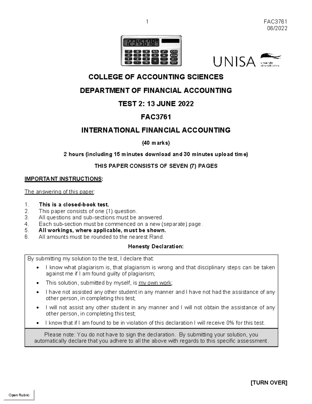 FAC3761 Test 2 13 June 2022 230523 115318 - 06/ COLLEGE OF ACCOUNTING ...