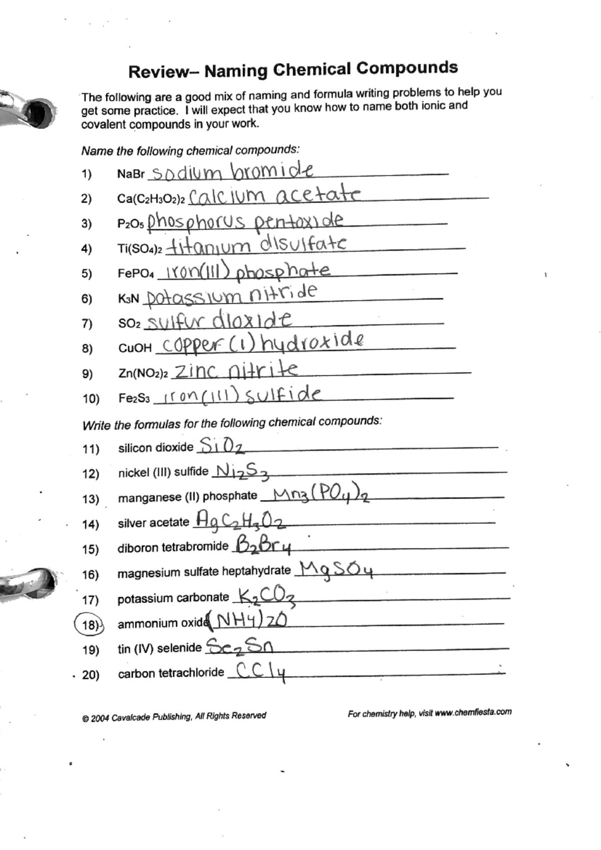 Naming Chemical Compounds CHM1045 Studocu