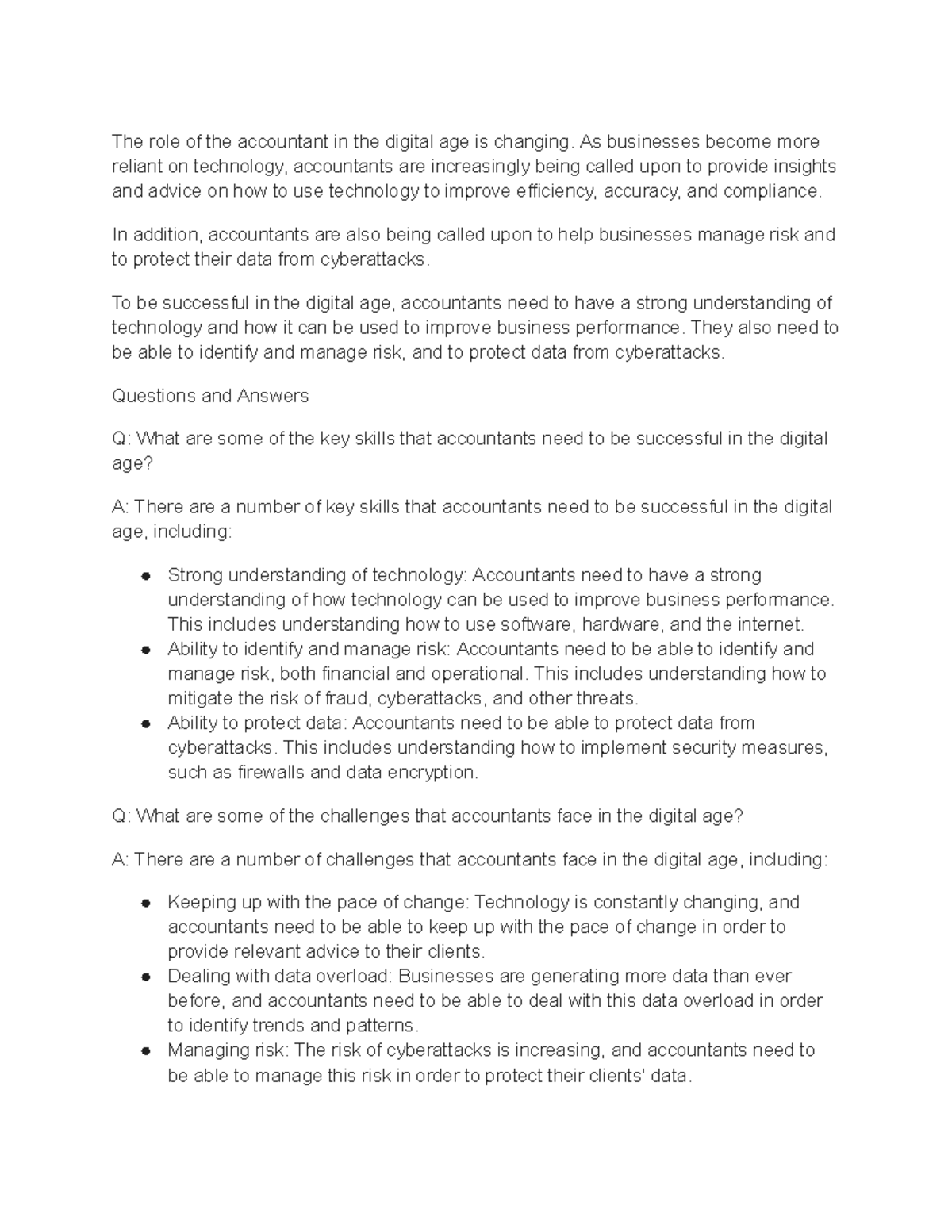 Lecture 12 The Role of the Accountant in the Digital Age - The role of ...