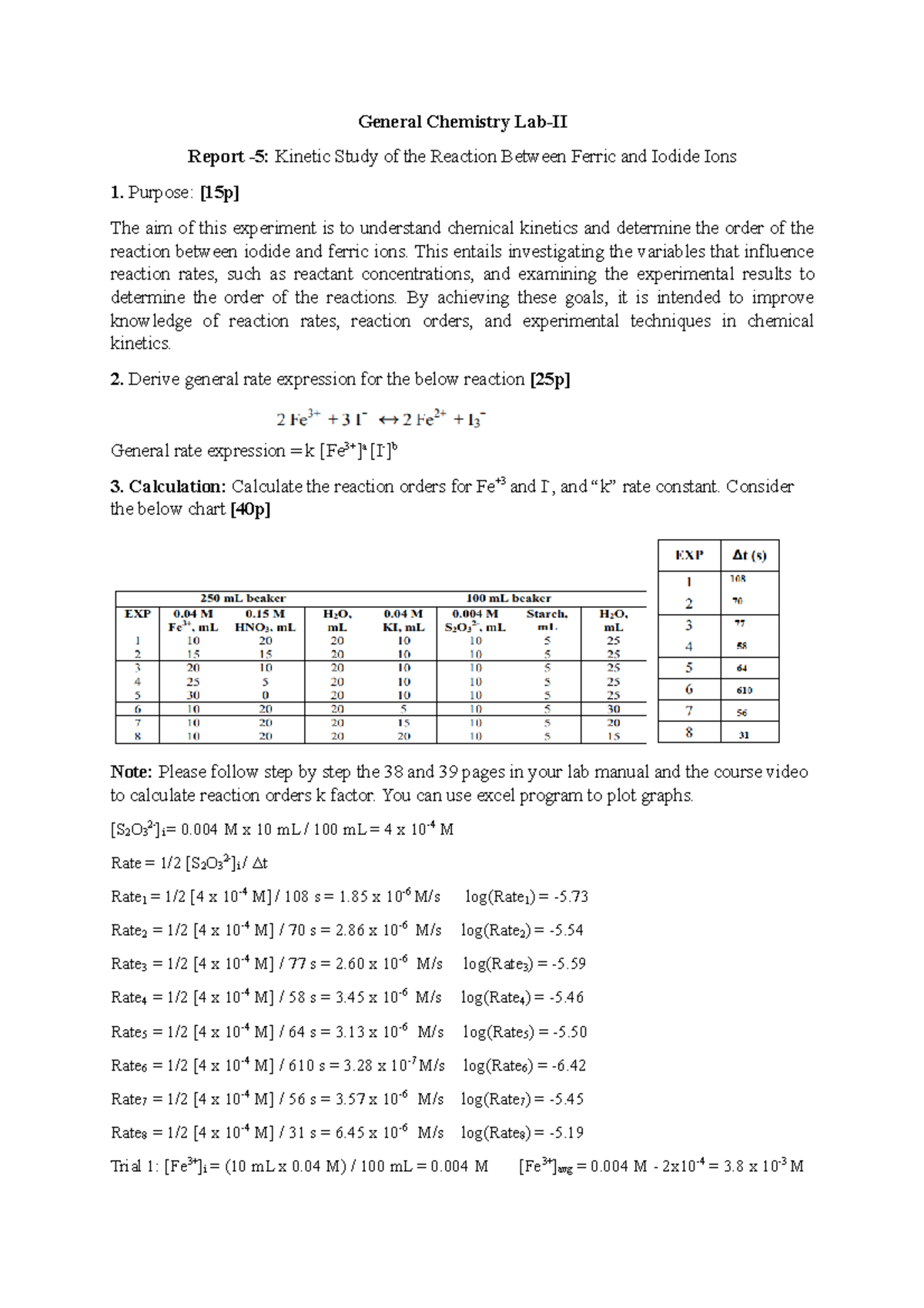 Kinetic Study of the Reaction Between Ferric and Iodide Ions - Purpose ...