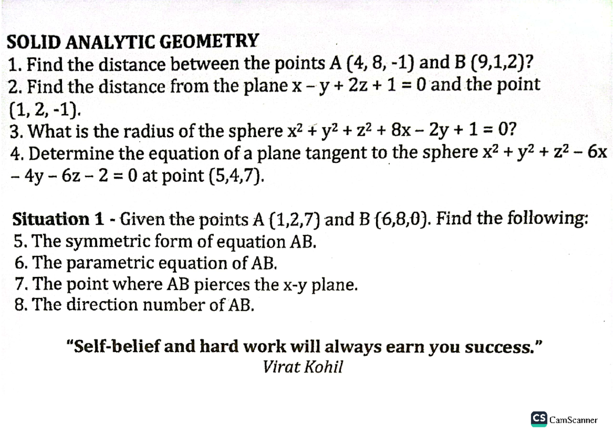 Solid Analytic Geometry - Copy - BS-Mathematics - Studocu
